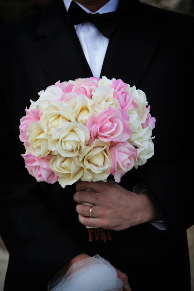 Real Touch Bridal Bouquet - Pink And Ivory Roses With Rhinestones on Luulla